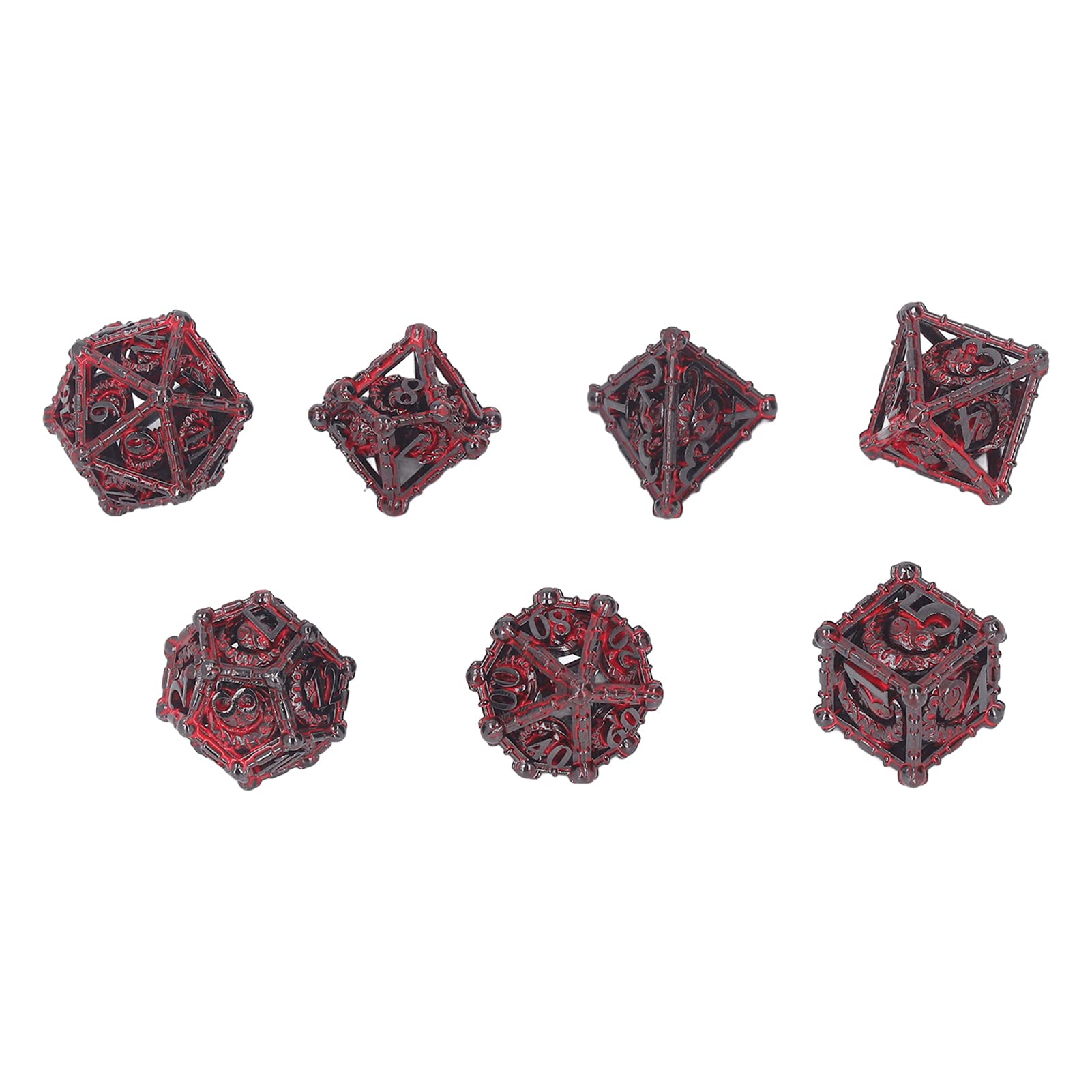 Asixxsix DND Dice, 7pcs Hollow Metal Polyhedral Dice Set Bloodstained D20 Classic Dragon and Dungeon Gaming Dice Games Set with Number for Table Board Games and Role Playing Game