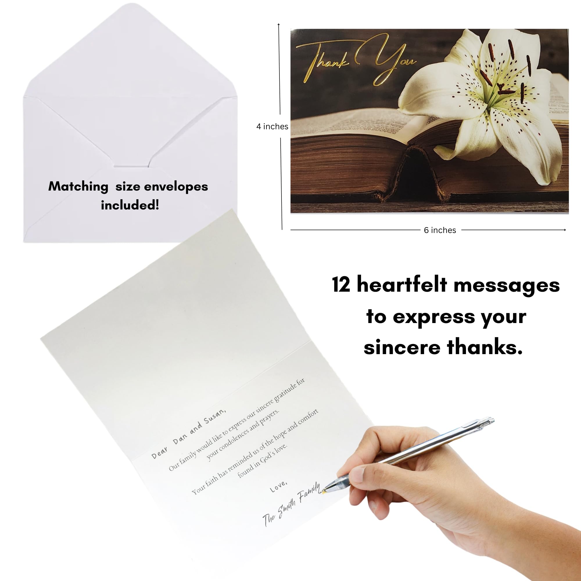 Asiren Greetings Sympathy Thank You Cards - Funeral Thank You Cards - 12 Beautiful Designs with Gold Foil, Message Inside, and Envelopes