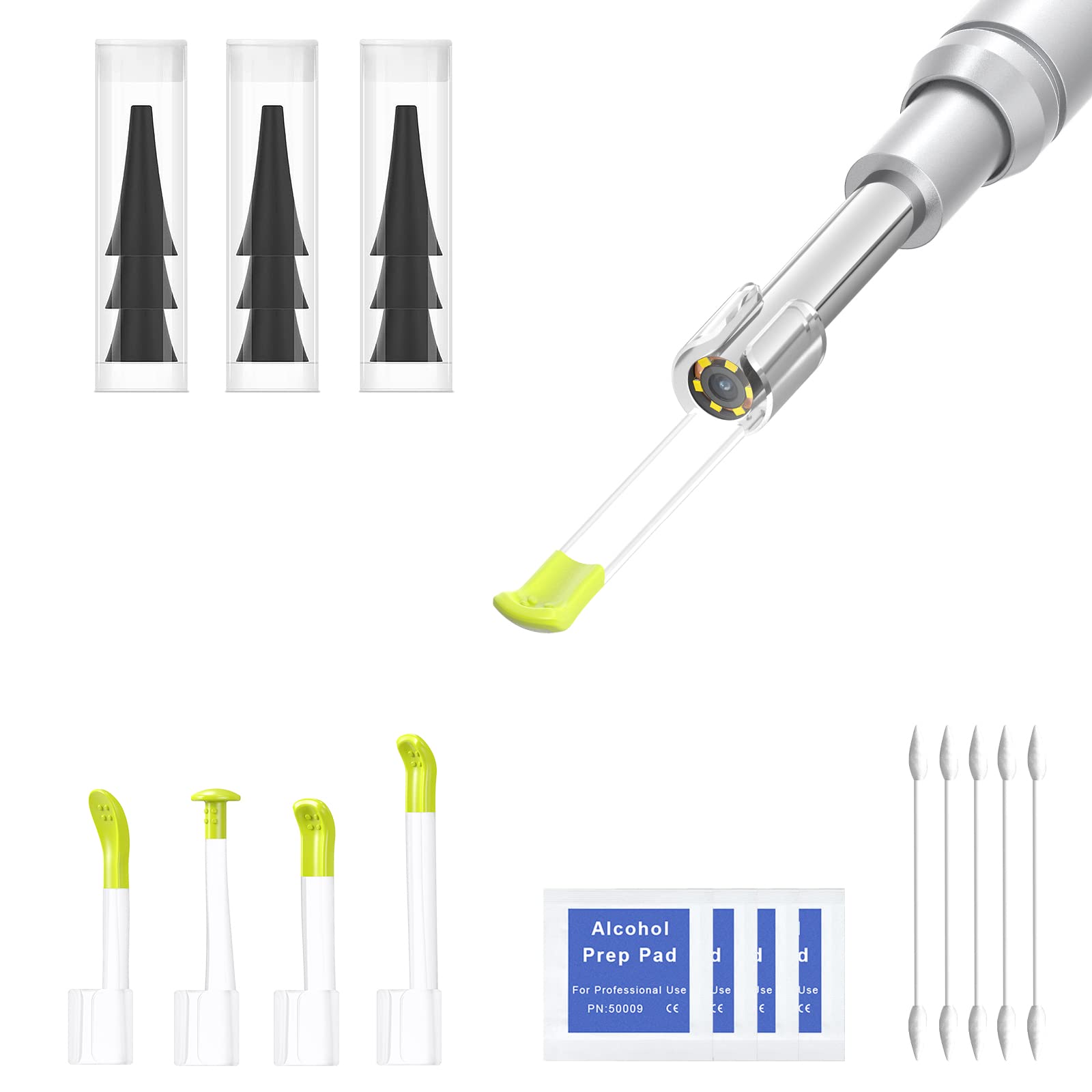 ScopeAround Ear Spoon with Ear Camera Otoscope Accessories, Compatible with Digital Otoscope, Includes 9 Speculums, 4 Ear Picks, and 1 Pack of Q-Tips, Lens Diameter: 3.9mm
