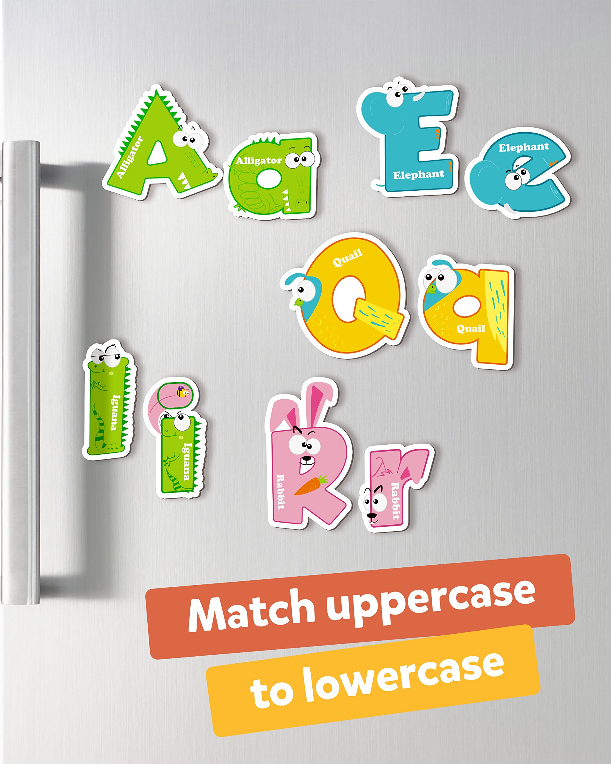 Coogam Jumbo Magnetic Letters Set 52Pcs ABC Alphabet Colorful A-Z Animal Uppercase Lowercase Fridge Magnets Preschool Educational Toy Learning Spelling for 3 4 5 Year Old Toddler Kids