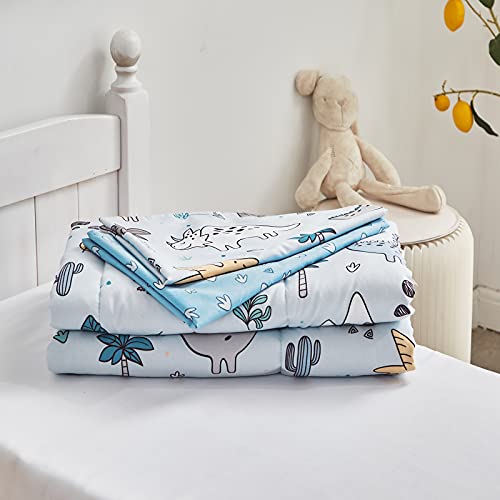 Joyreap 4 Piece Toddler Bedding Set, Cute Dinosaur on Light Blue, Ultra Soft Microfiber Toddler Comforter for Kids Boys Girls, Includes Quilted Comforter, Fitted Sheet, Top Sheet, and Pillow Case