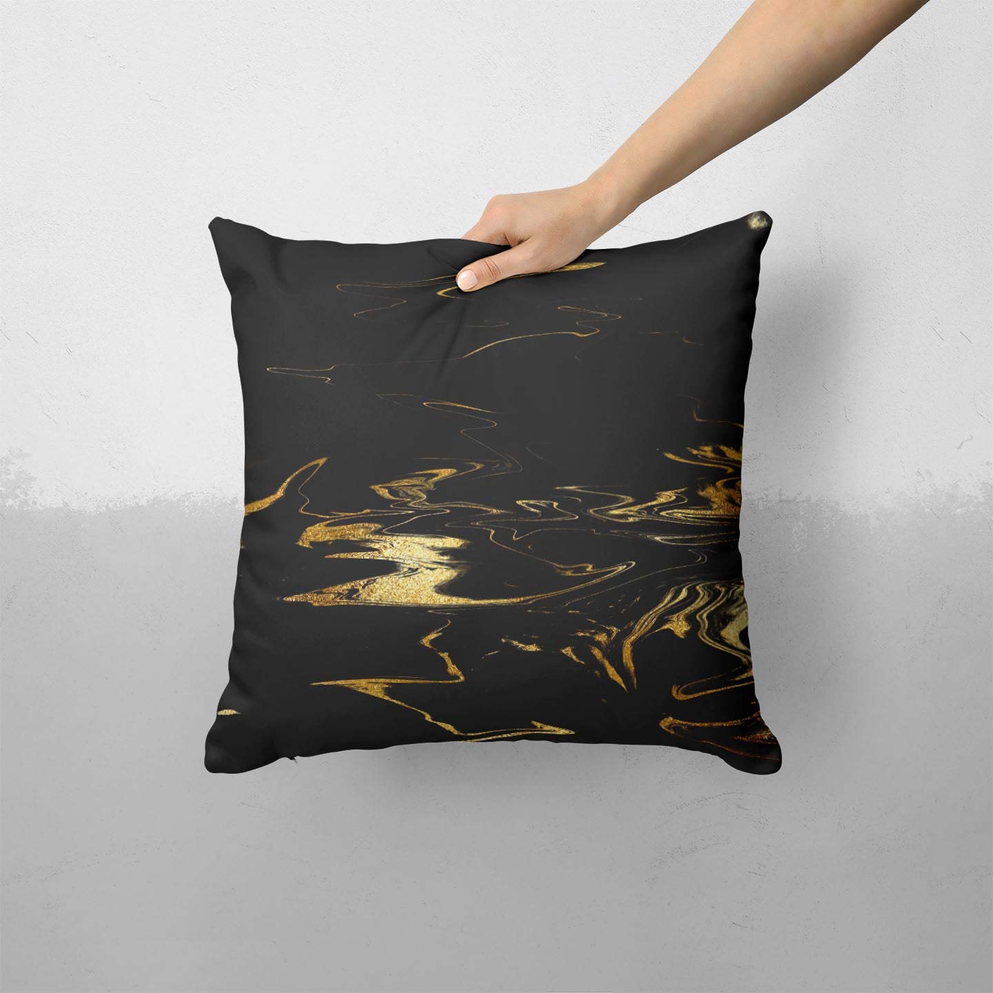 iiRov Black & Gold Marble Swirl V9 - Custom Decorative Home Decor Indoor or Outdoor Throw Pillow Cover for Sofa, Bed or Couch Cushion (Pillow CASE Cover ONLY)