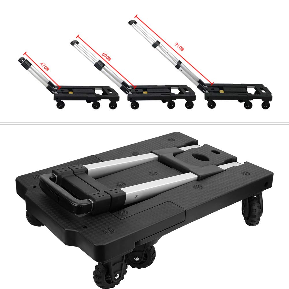Asixxsix Folding Hand Truck, Portable Heavy Duty Luggage Cart with 7 Universal Wheels, Pulling Rod 170 Degree Rotatable Solid Construction Compact Utility Dolly Cart for Travel House Office