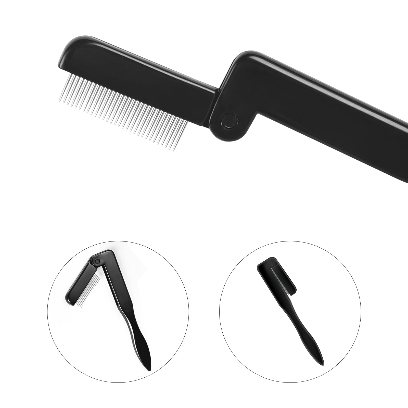 Acavado Folding Eyelash Comb, Eyelash Eyebrow Mascara Brush, Lash Brush Separator Tool with Metal Teeth, Black