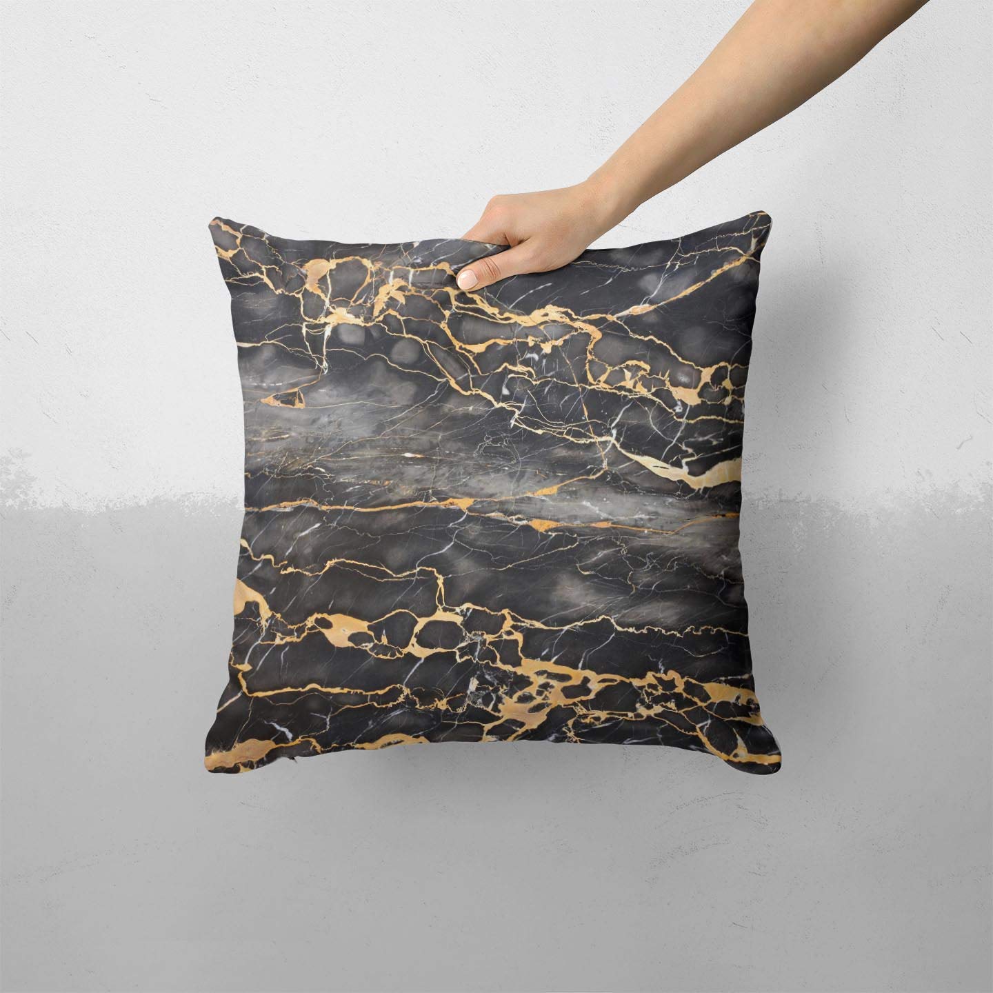 iiRov Black and Gold Marble Surface - Custom Decorative Home Decor Indoor or Outdoor Throw Pillow Cover Plus Cushion Set for Sofa, Bed or Couch (Pillow CASE Cover Plus Cushion)
