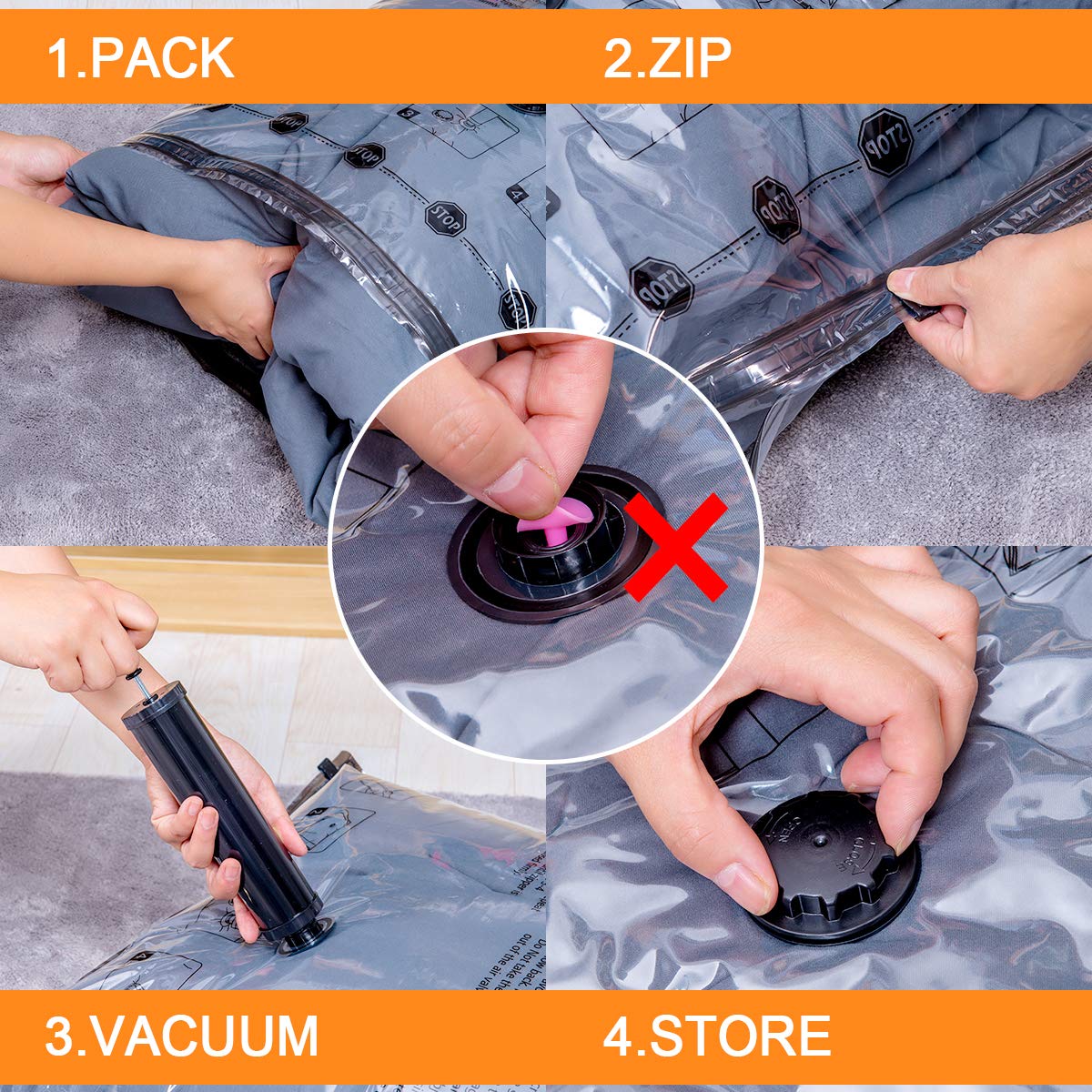 Vacuum Storage Bags (3 x Jumbo, 3 x Large, 3 x Medium, 3 x Small), Space Saver Sealer Compression Bags with Travel Hand Pump for Blankets, Comforters, Pillows, Clothes Storage