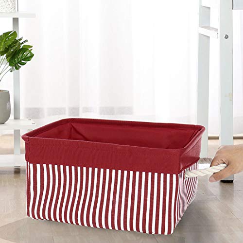 uxcell Storage Basket Bin with Cotton Handles,Collapsible Laundry Basket for Toy Clothes Storage,Canvas Fabric Basket for Closet,Red (Medium -15.7"x11.8"x8.3")