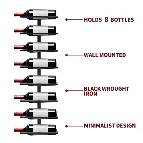 Gdrasuya10 Wall Mounted Wine Rack for 8 Bottles, Wall Wine Rack Wrought Iron Wine Storage Display Holder Rack Wine Bottle Hanging Holder Rack (Black)