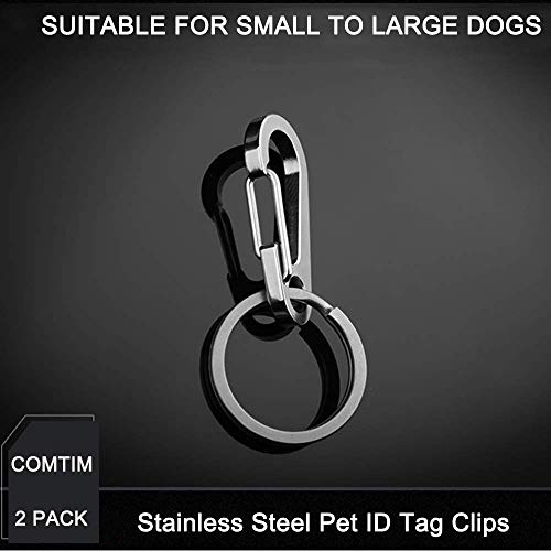 Comtim 2 Pack Dog Tag Clips, Stainless Steel Heavy Duty Quick Clips Pet ID Tag Holder for Dog/Cat Collar and Harness