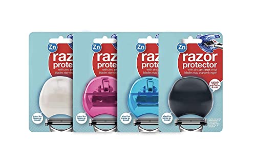 Men and Women Safety Razor Holder - Clip-On Cover Anti-Rust Blade Razor Protector Travel Size (4 Pk White, Black, Pink, Blue)