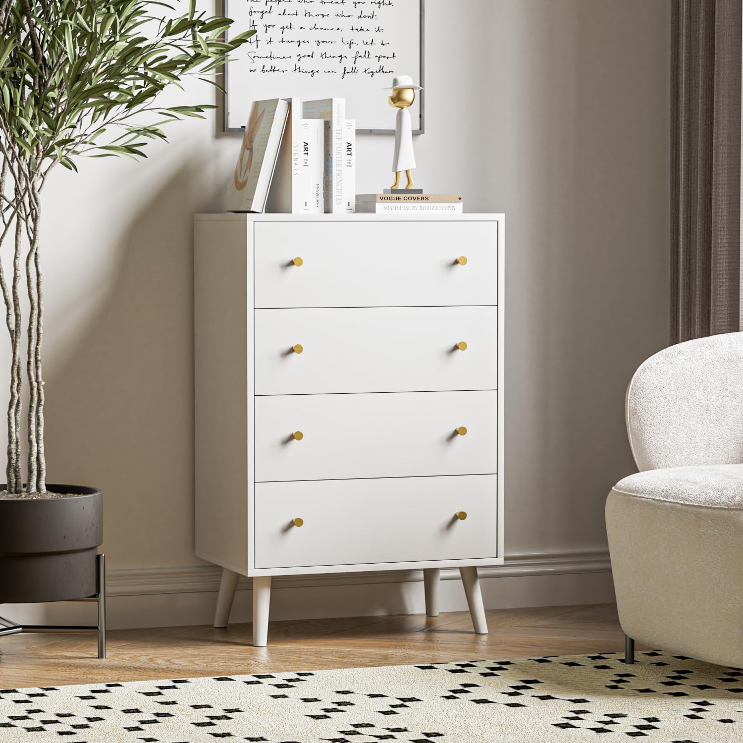 Wananlanen Tall Dresser for Bedroom White Dresser with 4 Drawer Dresser Chest of Drawers for Bedroom Closet Organizers and Storage Cabinet for Living Room Entryway Hallway