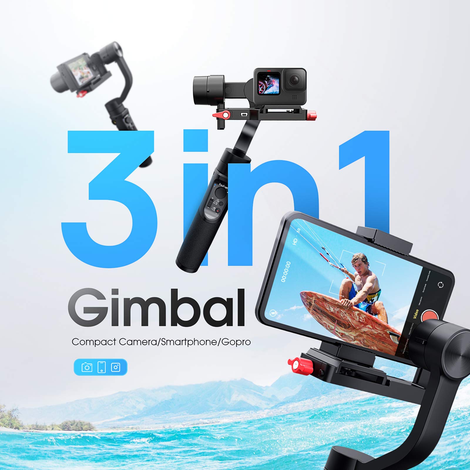 All in one Gimbal Stabilizer - 3-Axis Gimbal Stabilizer for Smartphone, Compact Cameras, Action Camera with 600° Inception Mode, Stabilizer Ideal for Vlogging, Live Video, YouTube - iSteady Multi
