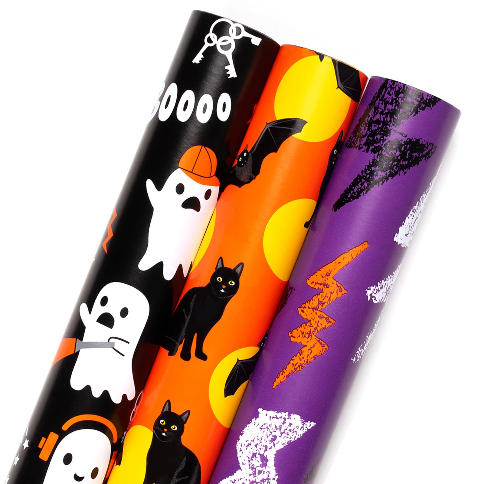 MAYPLUSS Wrapping Paper Roll - Mini Roll - 17 inch X 120 inch Per roll - 3 Different Halloween Party Gift Wrap(42.3 sq.ft.ttl)