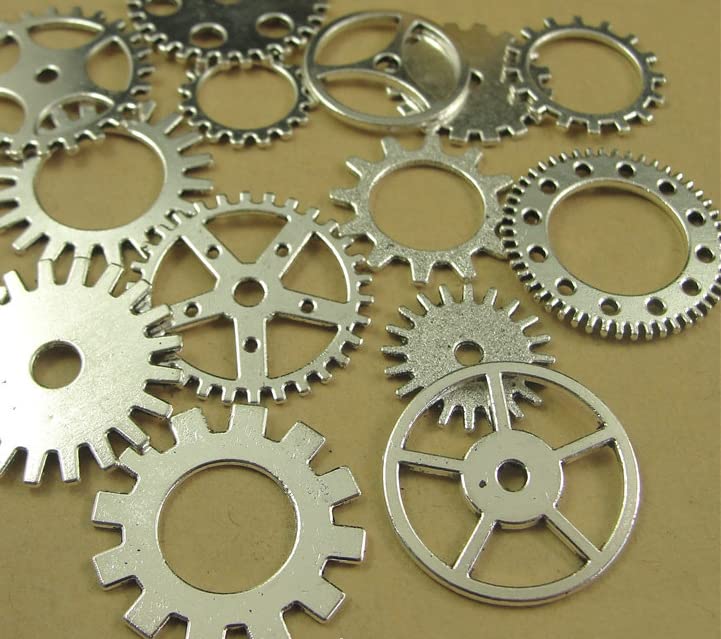 ALL in ONE MAHAVIMOKSA 200 Grams Steampunk Gear Wheel Charms Cog Connectors Pendants Jewelry Finding DIY Craft (Silver)