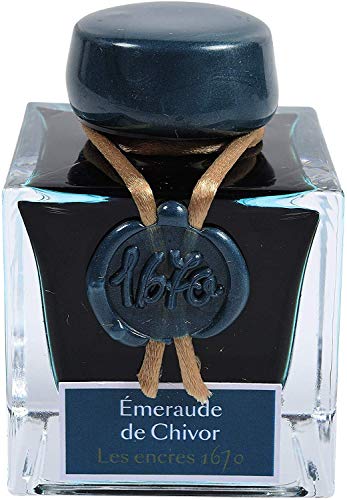 J. Herbin 1670 Anniversary Inks - Gold Sheen 50 ml Bottled - Emerald of Chivor (Emerald Green-Blue Ink)
