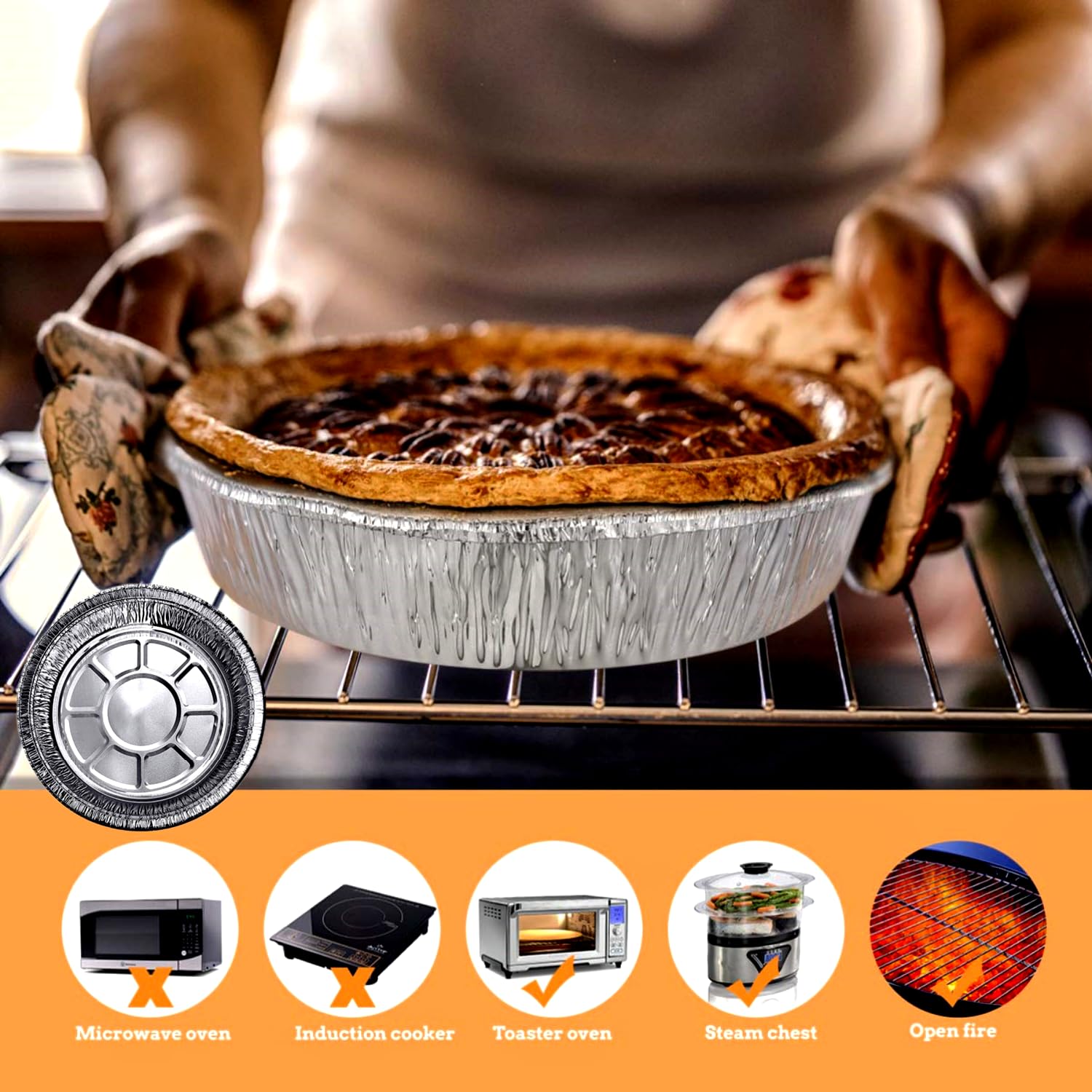 LUCKMETA 8'' Inch Round Tin Foil Pans Disposable Aluminum Pans with Clear Lids (30 Pack), Freezer & Oven Safe - For Baking, Cooking, Storage, Roasting, & Reheating, Recyclable, Pack of 30