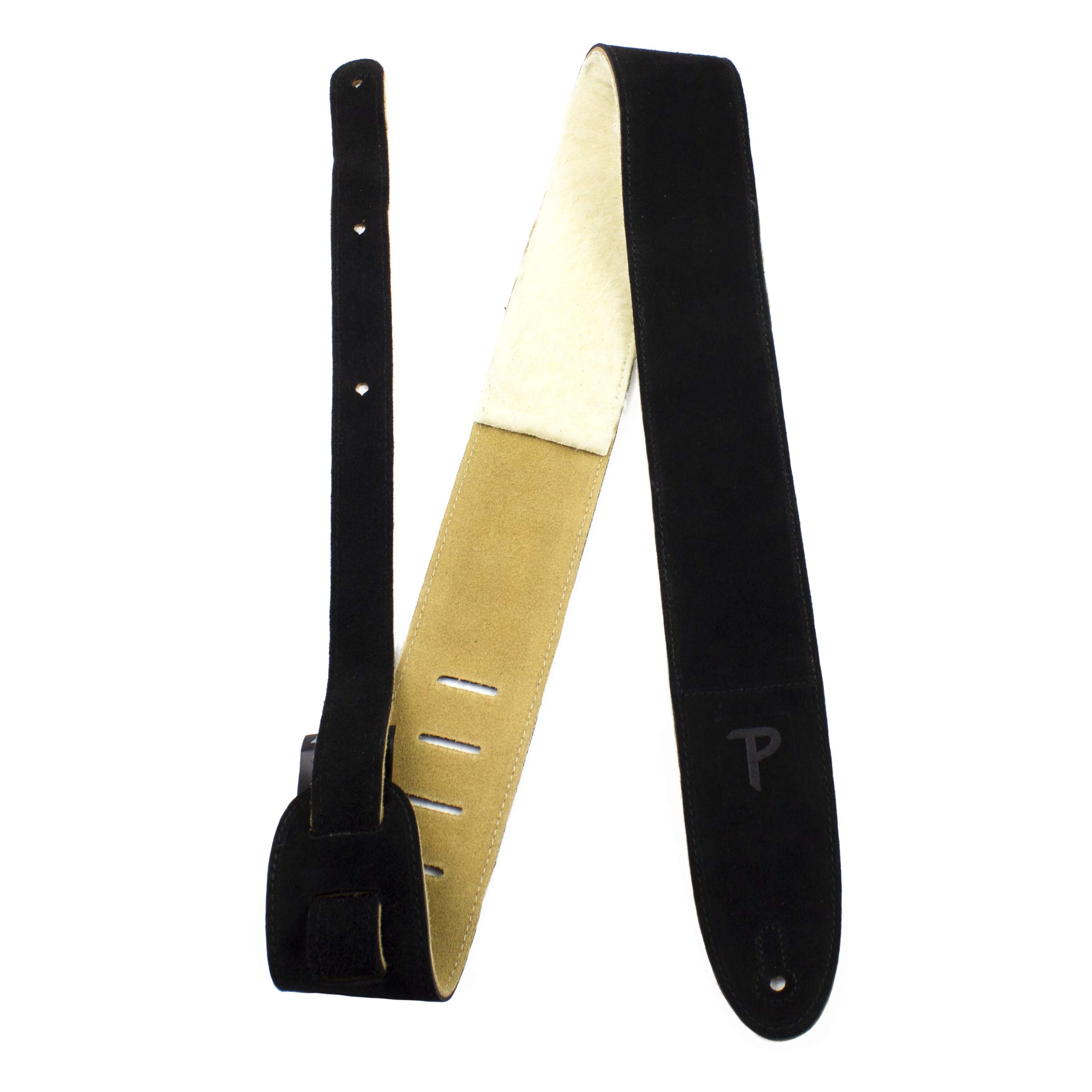 Perri's Leathers, Suede Guitar Strap, Sheepskin Pad, Black, Anti-Slip, Classic, Suitable for Each Level, Extra Long, 41" to 56" Inches Compatible with All Button Lock Systems
