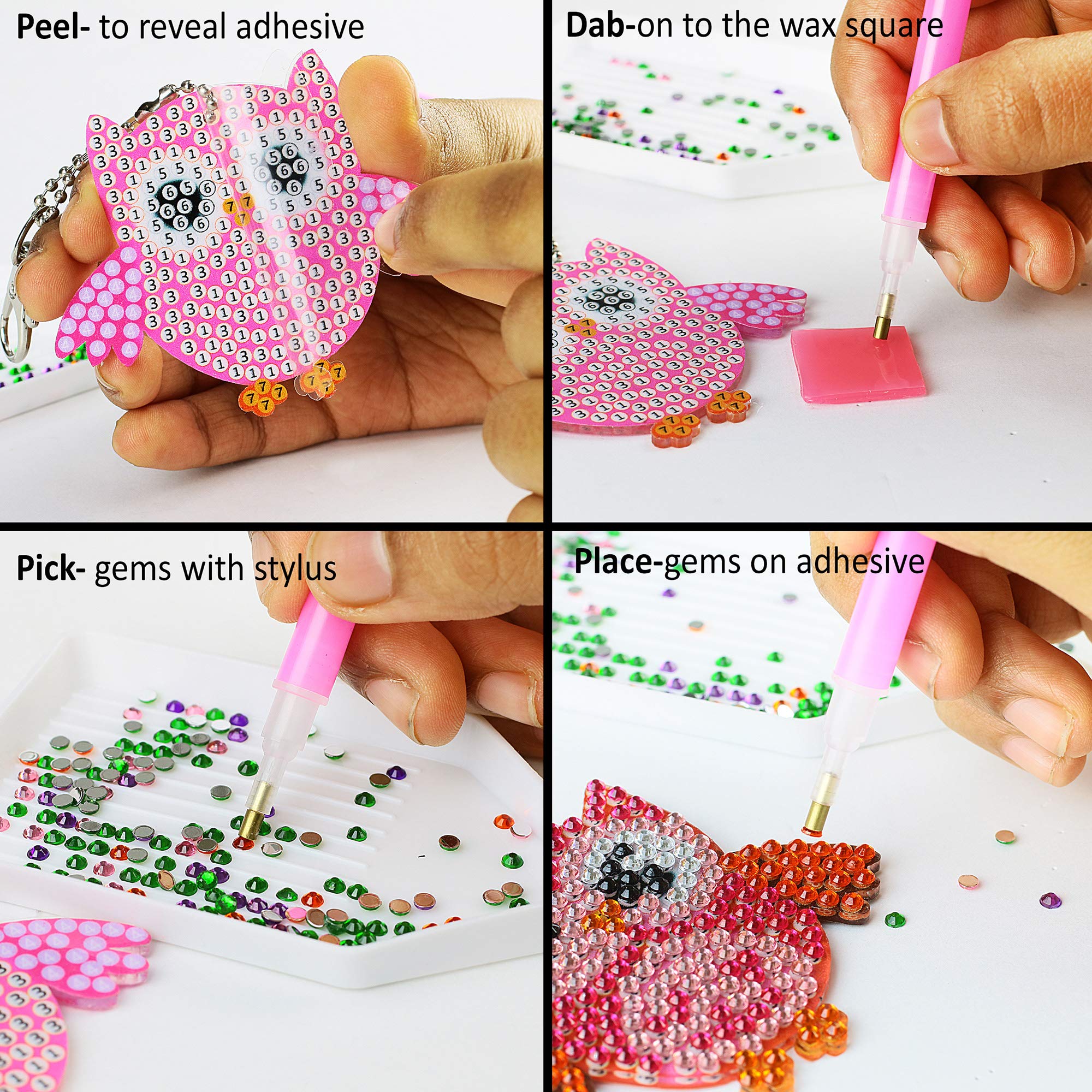 BRASS TACKS KITS FOR CRAFTY KIDS Gem Painting Kit- Make Your Own Keychains- Diamond Art Painting by Numbers (Owl)