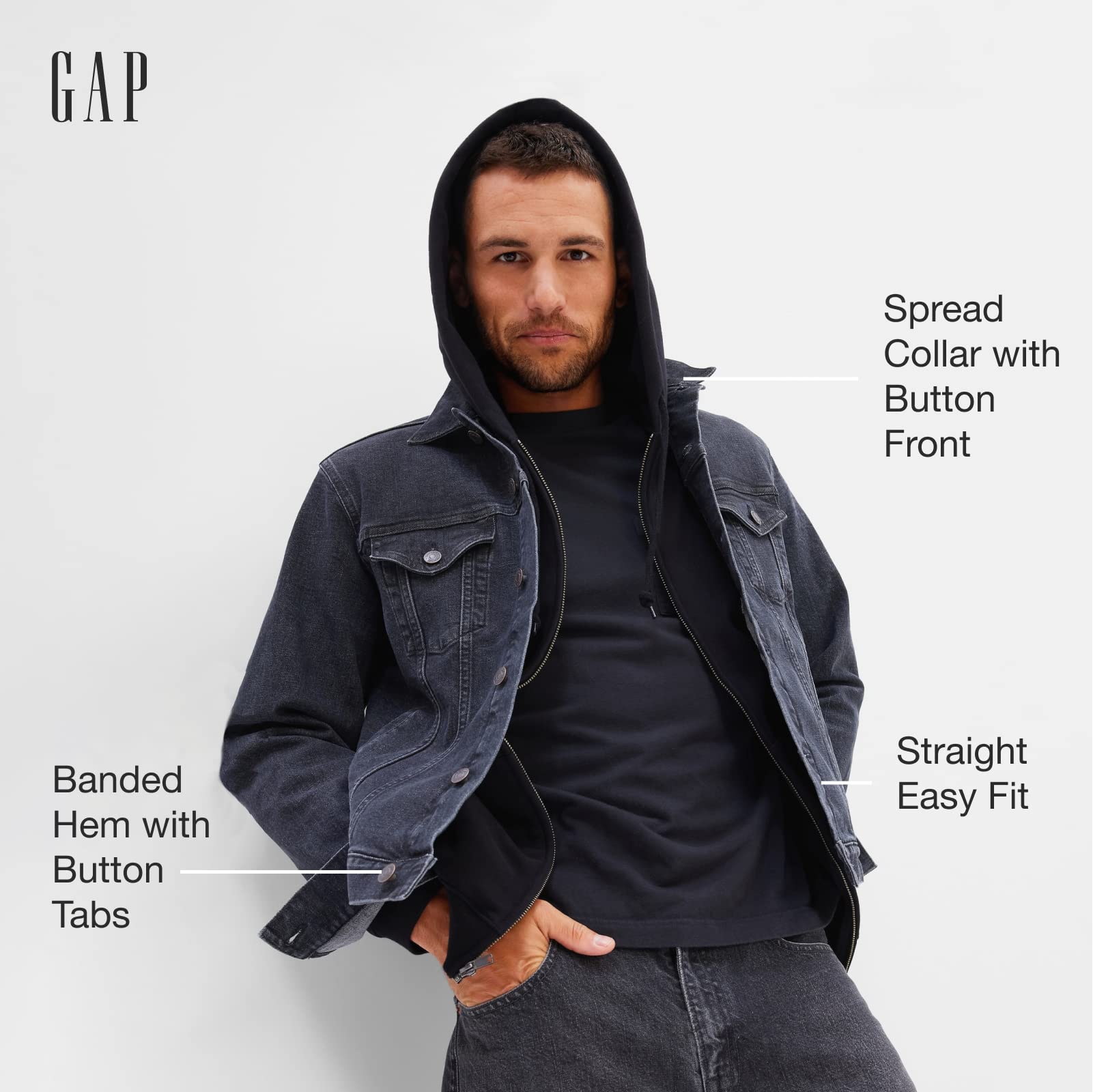GAP mens Icon Denim Jacket, Black Wash, Medium US