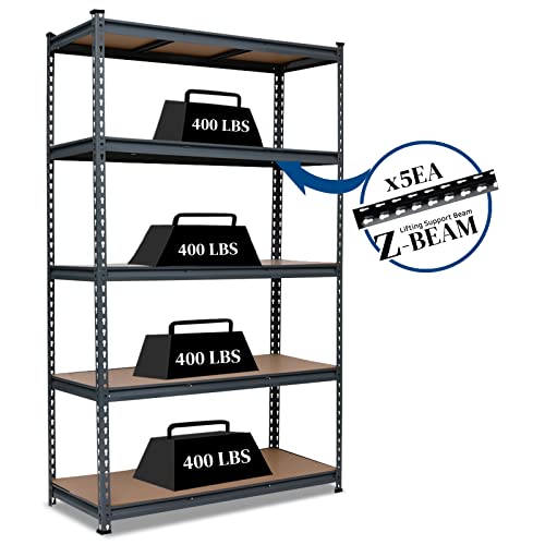 Karl home Garage Shelving Heavy Duty, 5-Tier Wide Size Adjustable Metal Shelving Unit Rack for Garage Pantry Basement, 2000lbs,43.3" L x 17.7" W x 70.9" H, Black
