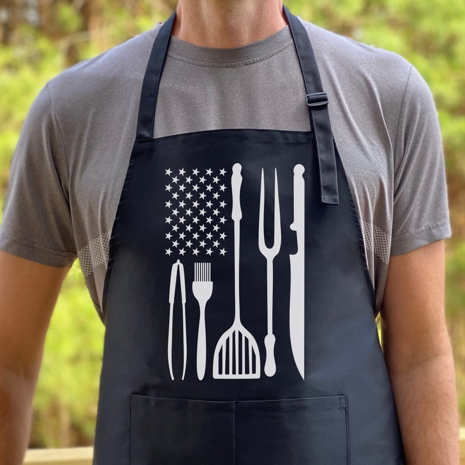 American Flag Grilling Tools Apron, Patriotic USA Apron, USA Apron For Men, BBQ Grill Apron, America Apron Black
