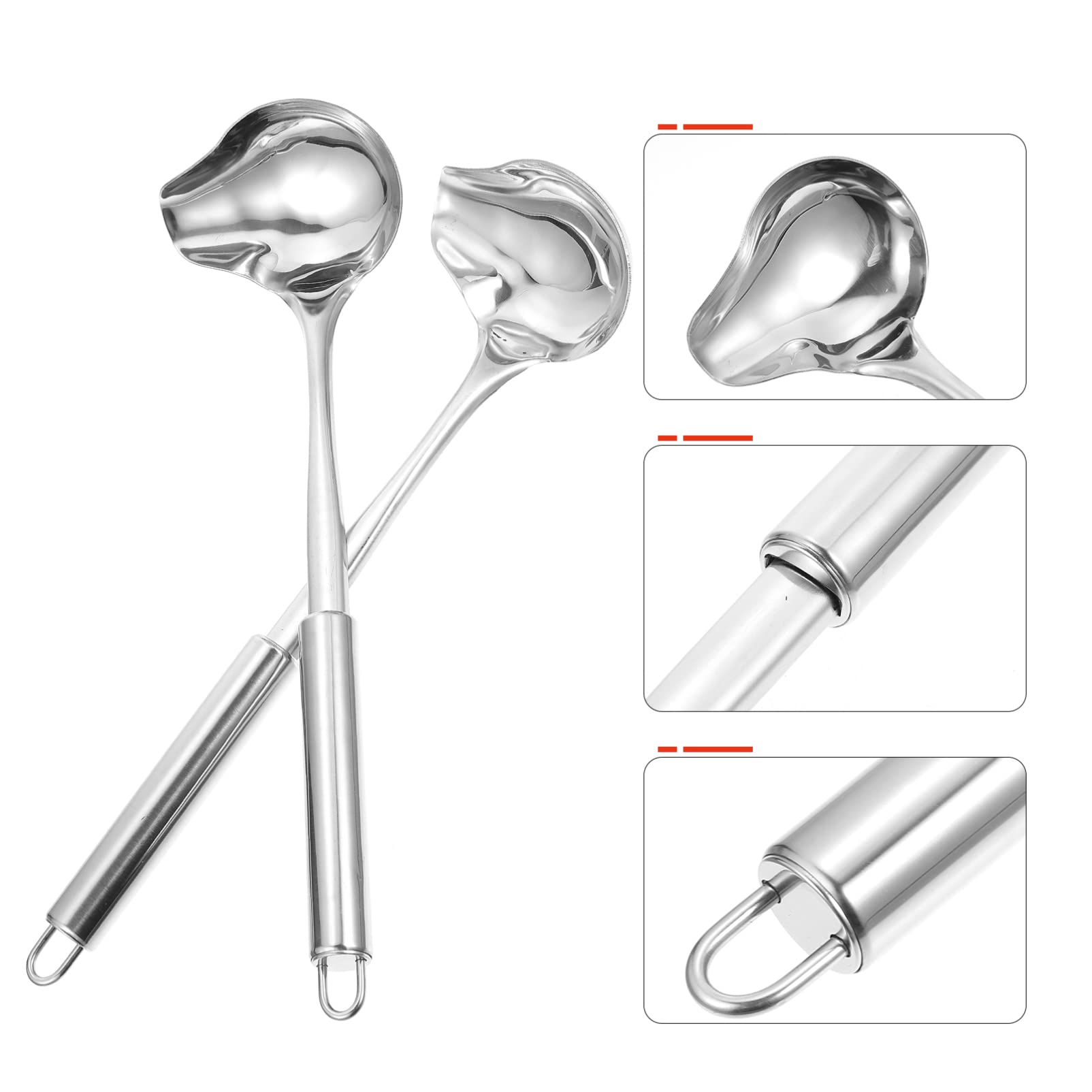 Angoily 2pcs Stainless Steel Sauce Drizzle Spoon Mint Sauce Ladle Sauce with Spout for Home Kitchen Restaurant Silver