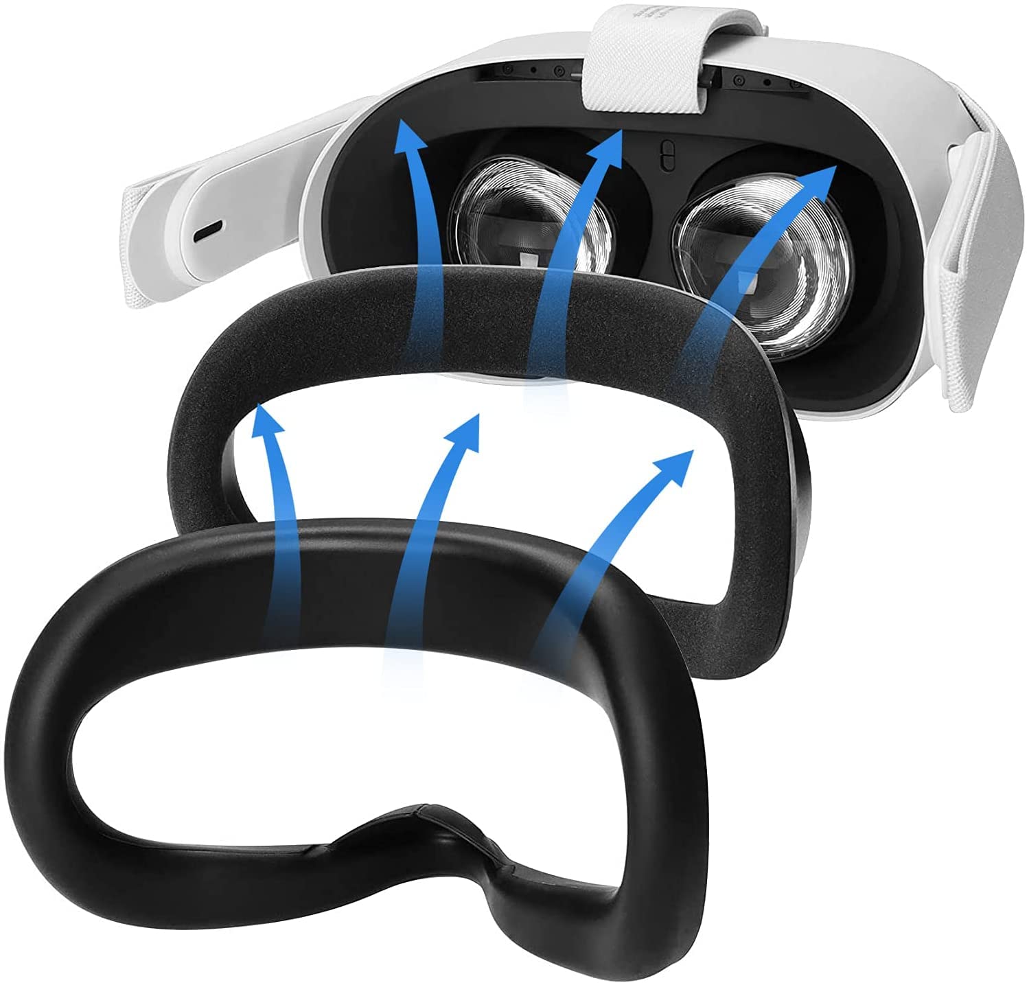 Accessories for Oculus Quest 2 VR Face Cover, 2 pcs, Premium Silicone, Sweatproof Washable Ergonomic Skin-Friendly Hygiene Enhanced Gaming, Facial Cushion for Meta Quest 2 VR Headset, White + Black