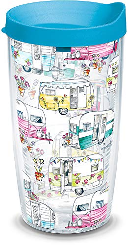 Tervis Colorful Camper Made in USA Double Walled Insulated Tumbler Travel Cup Keeps Drinks Cold & Hot, 16oz, Classic - Lidded