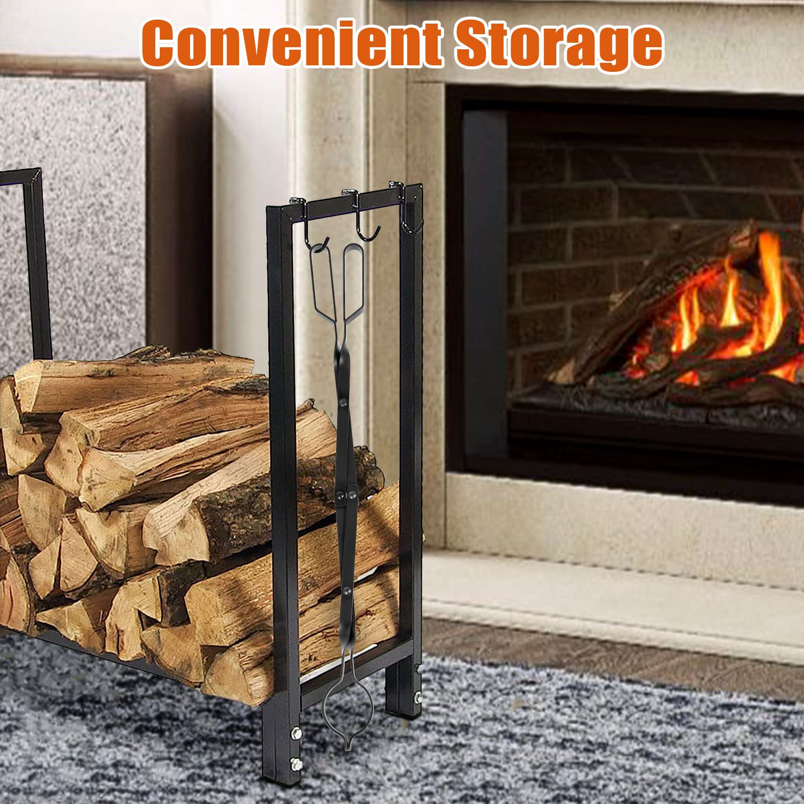 AGM Fireplace Tongs, 26" Fire Pit Accessories Firewood Tongs, Log Grabber for Thick logs, Heavy Duty Wrought Iron Fire Pit FireTongs, Campfire BBQ Stove Log Tweezers, Outdoor/Indoor Fire Pit Tools
