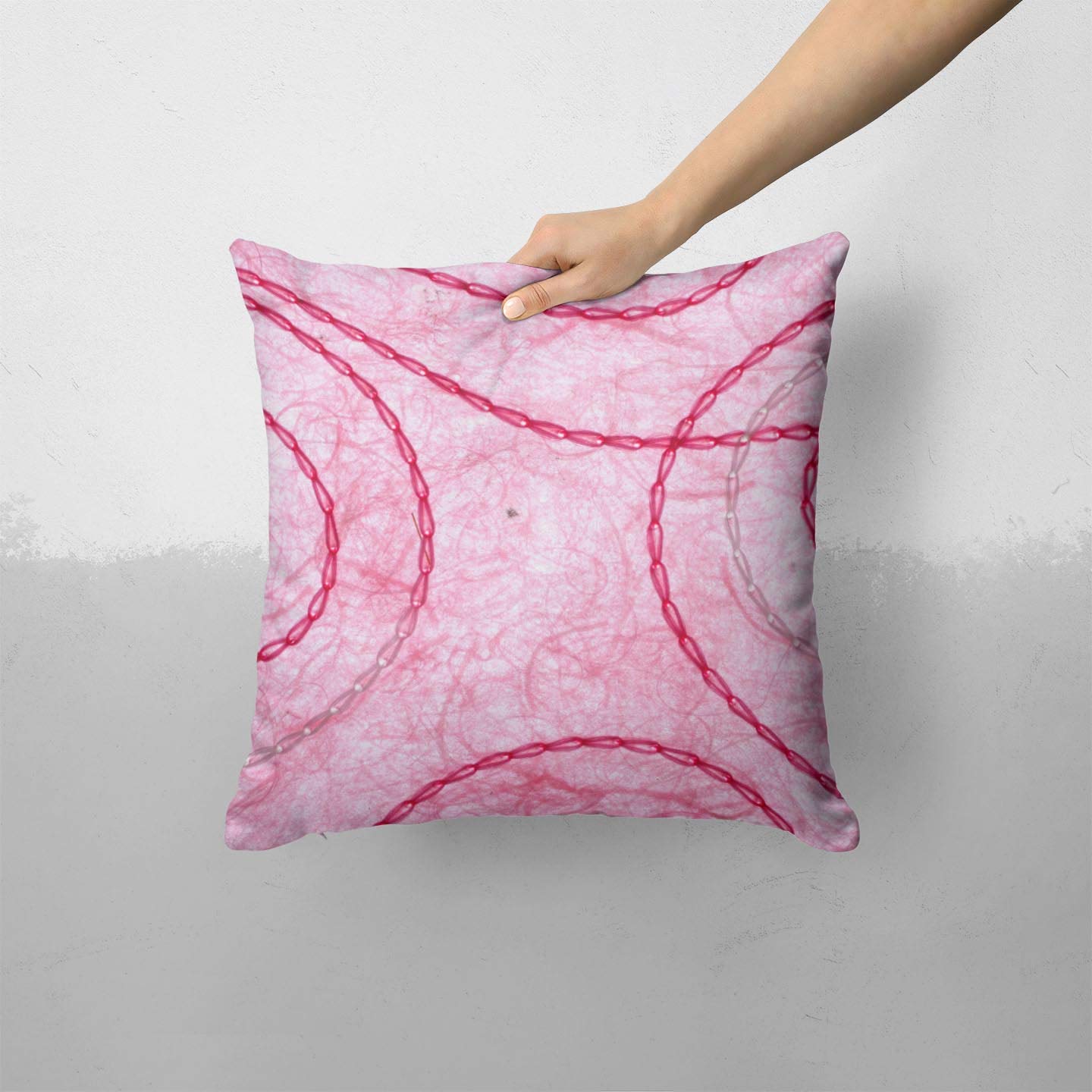 iiRov Pink Chain Stitch - Custom Decorative Home Decor Indoor or Outdoor Throw Pillow Cover Plus Cushion Set for Sofa, Bed or Couch (Pillow CASE Cover Plus Cushion)