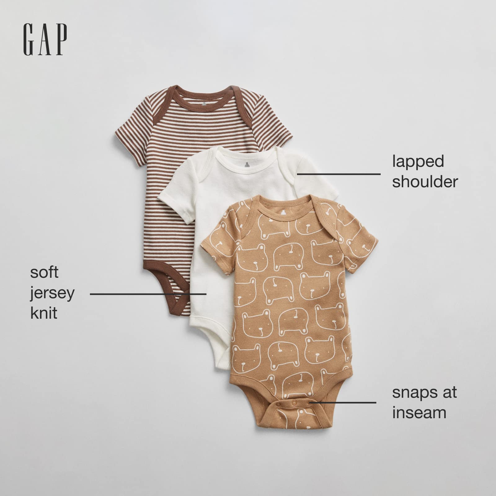 GAP unisex baby Short Sleeve Bodysuit, Brannan Brown Print, 18-24M US