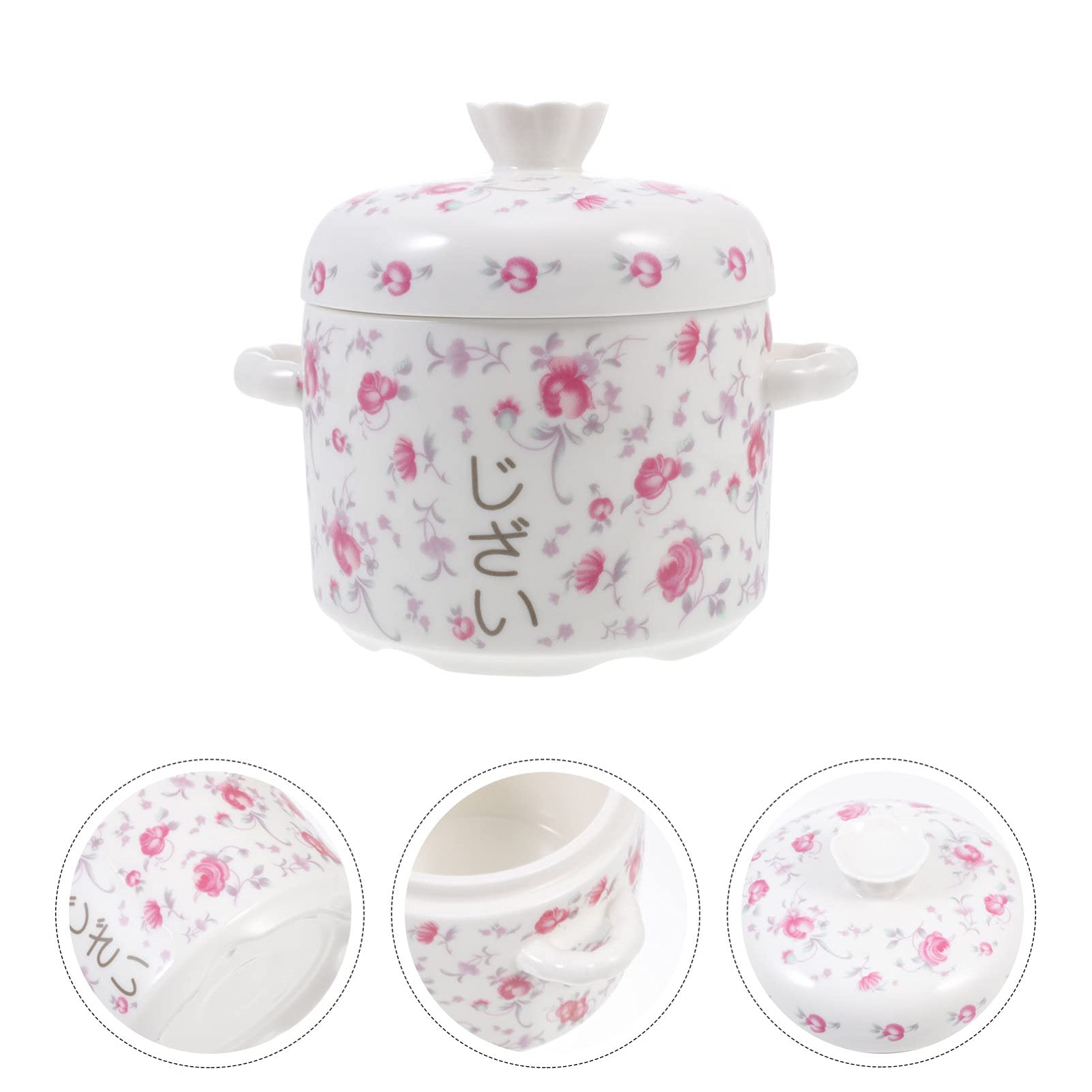 Angoily Ceramic Stew Pot with Lid and Handle Steam Soup Bowl Steaming Cup for Egg Custard Medicinal Birds Nest Pink