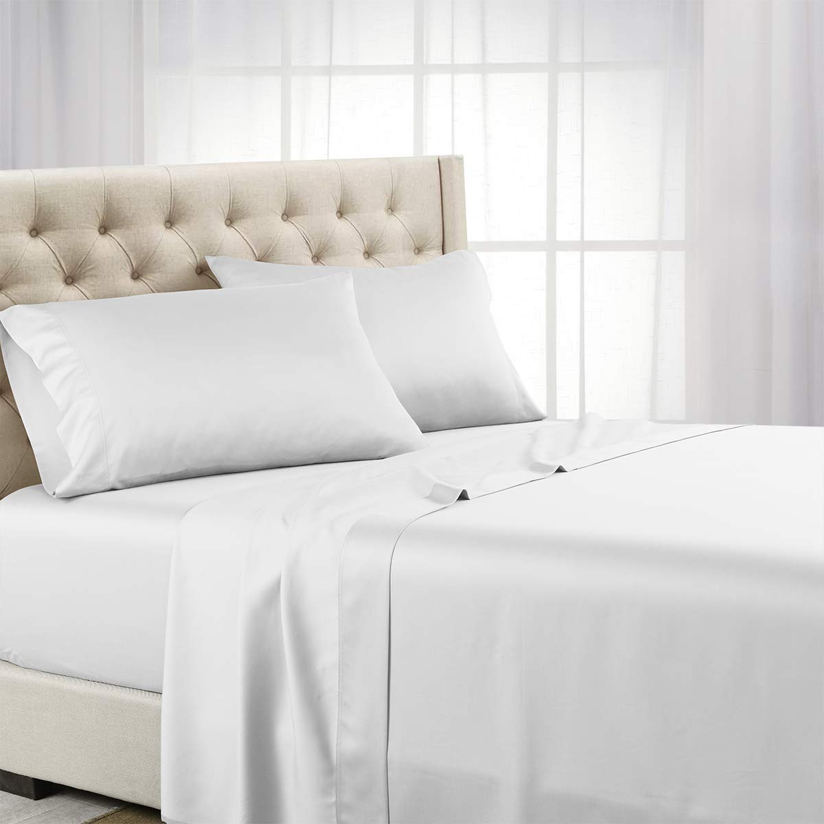 Abripedic Solid 600-Thread-Count, 100-Percent Tencel Lyocell, 5PC Split King Sheets Set for Adjustable Beds, White
