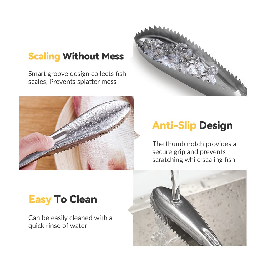 ADORAMBLING 2 Pieces Fish Scaler Tool Stainless Steel Fish Scaler Remover No Mess - Portable Fish Scale Remover Fish Descaler Tool - Durable Fish Scraper Fish Cleaner Tool for Fish Scaling Cleaning