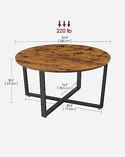 VASAGLE ALINRU Round Coffee Table, Industrial Style Cocktail Table, Durable Metal Frame, Easy to Assemble, for Living Room, Rustic Brown ULCT88X 39.4 x 21.7 x 17.7 Inches