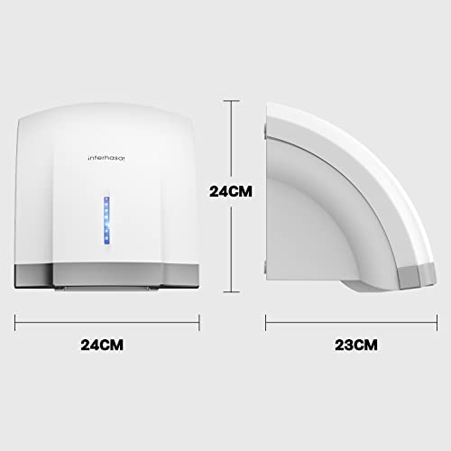 interhasa! Commercial Hand Dryer, Automatic Electric Hand Dryer 1800W High Speed Hand Dryer for Commercial and Household Noise Reduction (White)