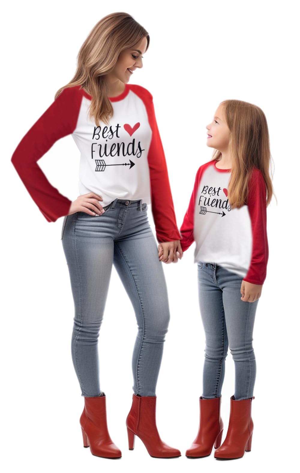 Mommy and Me Matching Outfits Family Matching Letter Print Long Sleeve T-Shirt Clothes Mother Daughter Blouse Tops(Red,Kid/XS(1-2T))