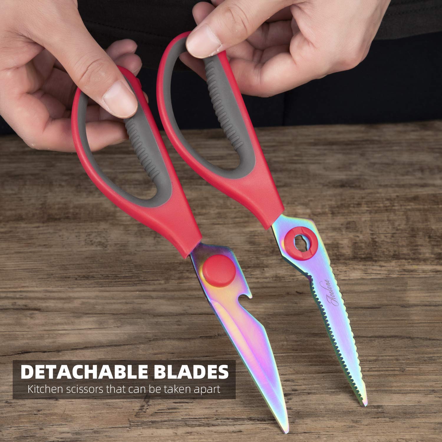 ACELONE Titanium Coating Kitchen Scissors - Heavy Duty Utility Come Apart Shears For Poultry, Chicken, Meat, Food, Vegetables - 8.86 Inch Long -With magnetic holder tainless steel cooking scissors