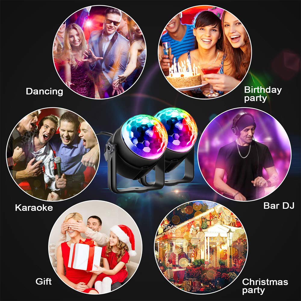 Party Lights, Disco Ball Disco Lights,Dj Rave Lights Led Strobe Lights Sound Activated Stage Lights Projected Effect Dancing Lights Remote Control for Birthday Xmas Wedding Bar KTV Christmas-2 Packs