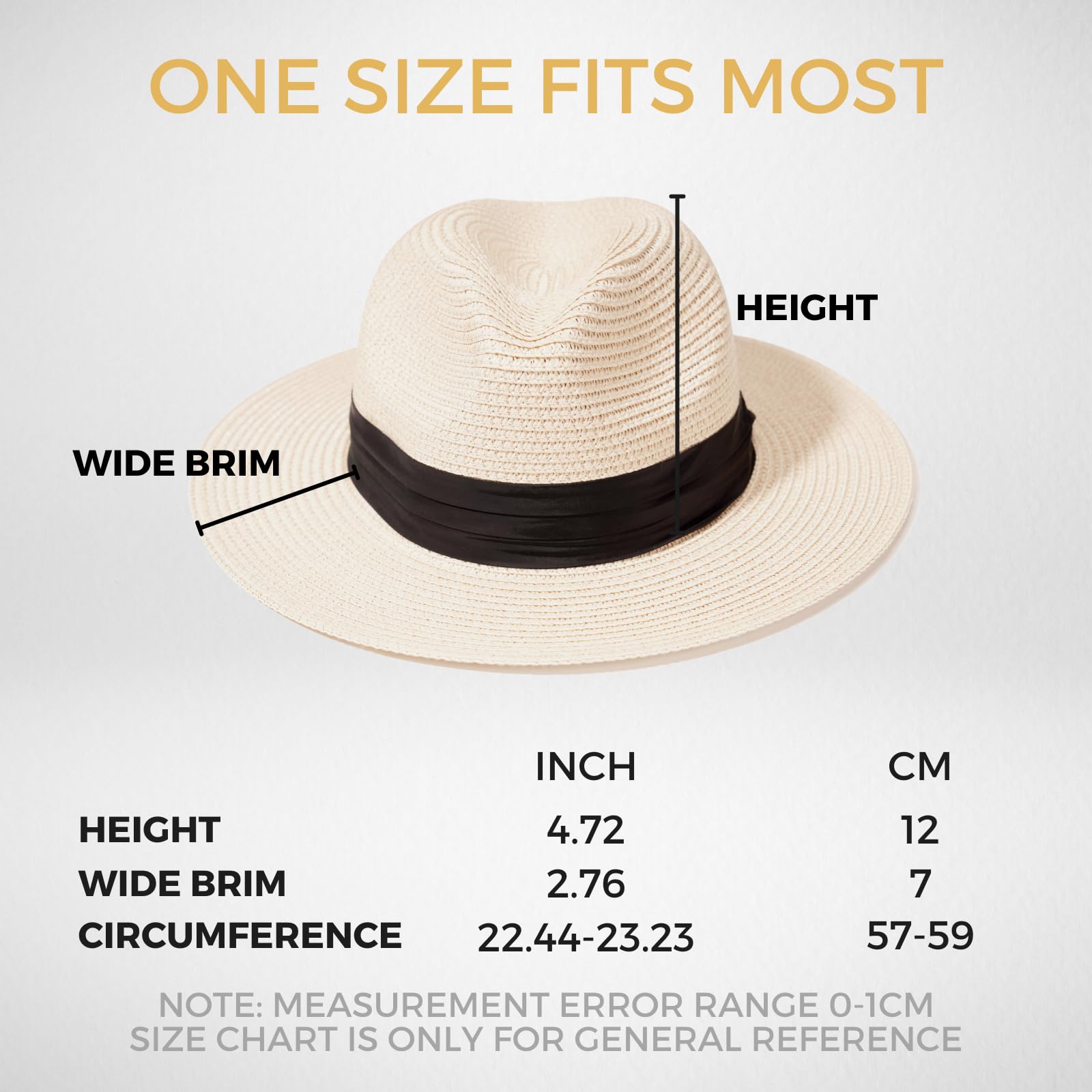 accsa Panama Straw Hat for Women Wide Brim Summer Straw Hat Classic Sun Hat for Beach Ladies Foldable Fedora Hat UPF 50+
