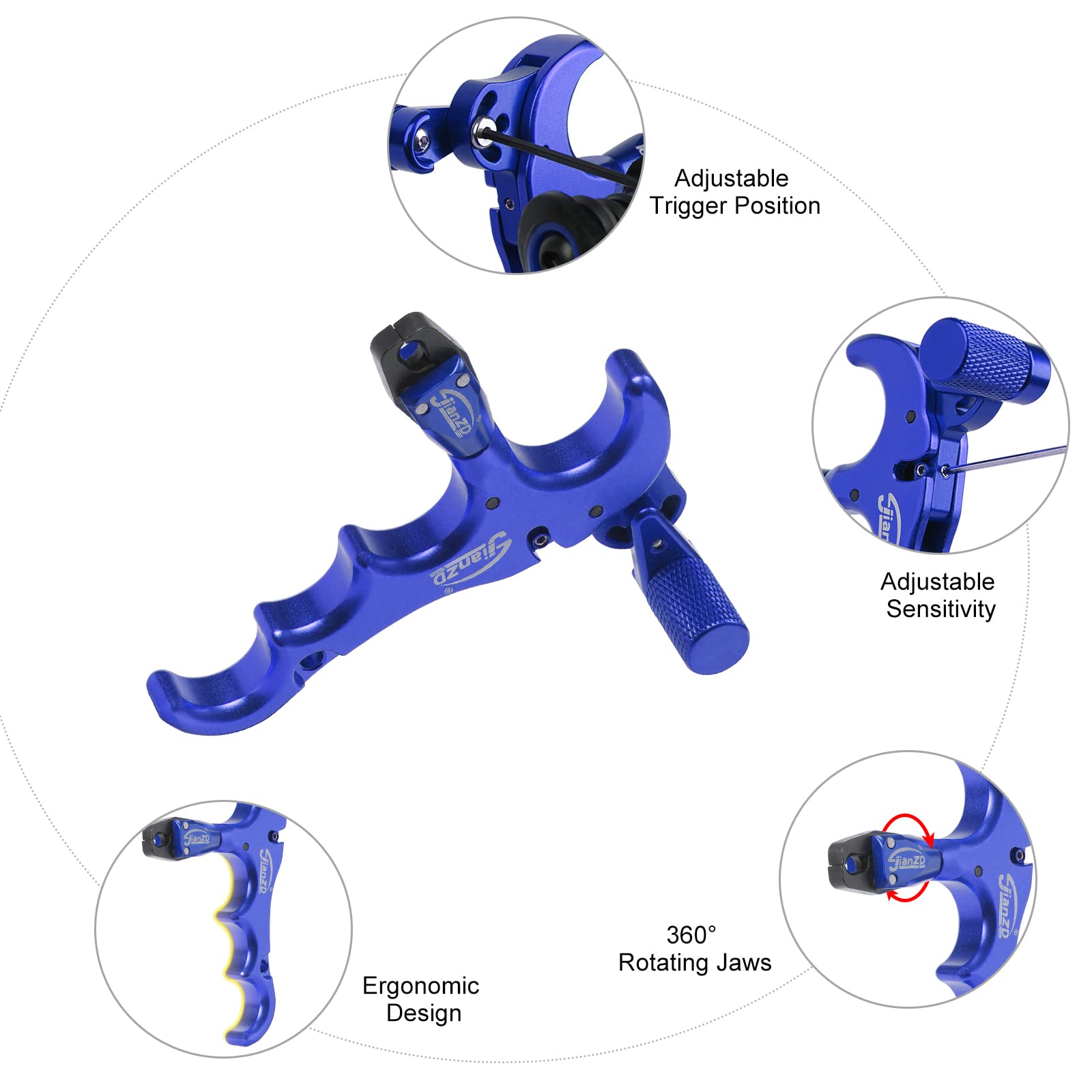 Aimdor Compound Bow Release Archery Aids with D Loop Rope 360° Adjustable Thumb Release Aluminum Alloy Aids for Hunting Outdoor Accessories Blue