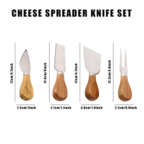 olelo 4 Pieces Cheese Knives Set Includes 4 Stainless Steel Cheese Slicer Cheese Cutter with Wooden Handle & 1 Wooden Magnetic Block Standā¦