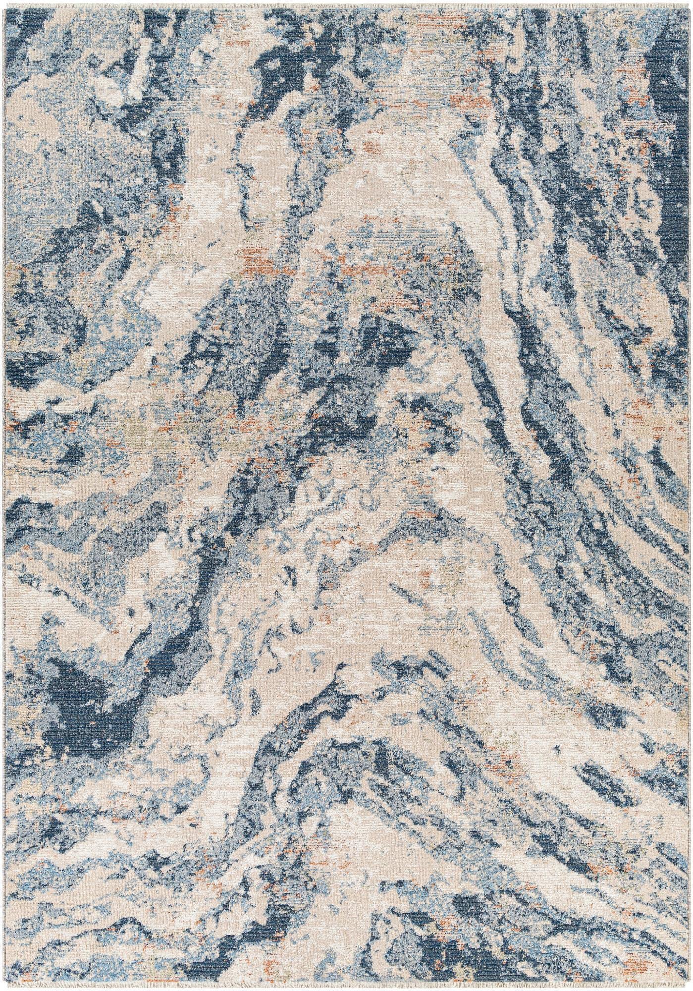 Mark&Day Area Rugs, 8x10 Randalia Modern Navy Marble Area Rug, Blue Beige Grey Carpet for Living Room, Bedroom or Kitchen (7'10" x 10')