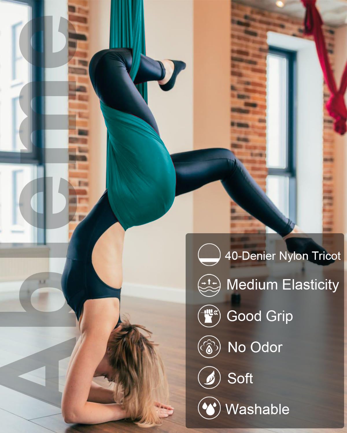 Aerial Yoga Hammock Kit 5.5 Yards Aerial Silks Yoga Swing Flying for Home Antigravity Inversion Flexibility Core Strength Exercise, All Levels, with Hardware Straps Guide (16.5x9.2ft), Deep Sky Blue