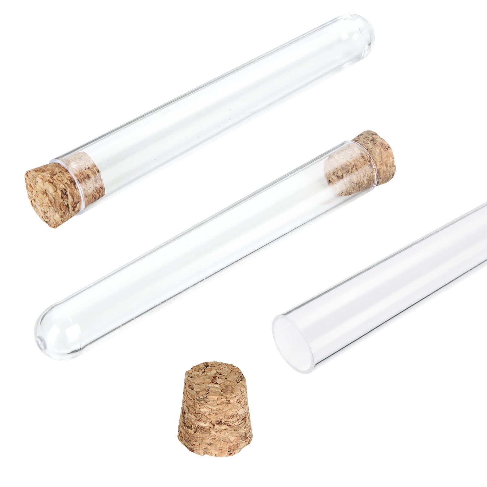 ABuff 100 Pcs Clear Plastic Test Tubes with Cork Stoppers, 15x100 mm(10ml)Good Seal for Small Particles Jewelry Seed Powder Spice Liquid Storage or Decoration
