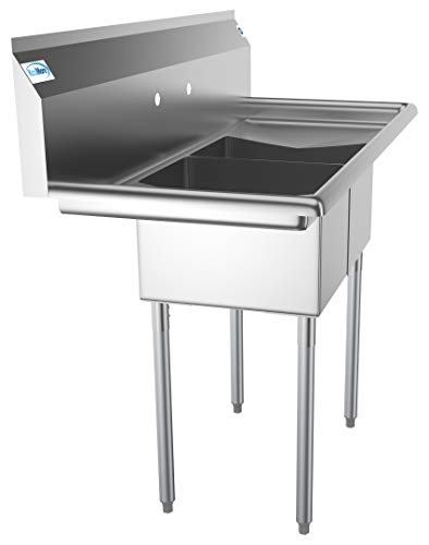 KoolMore - SB121610-12B3 2 Compartment Stainless Steel NSF Commercial Kitchen Prep & Utility Sink with 2 Drainboards - Bowl Size 12" x 16" x 10"