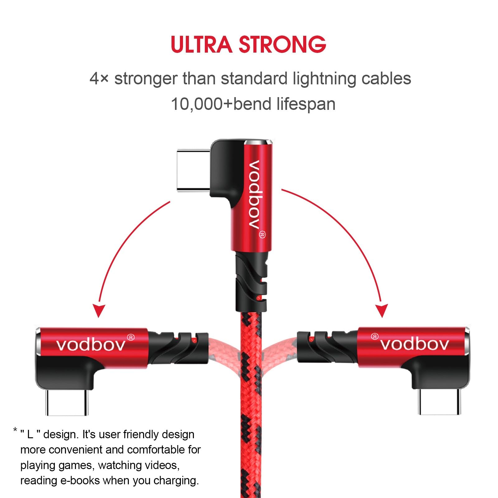 Micatel USB A to USB C Android Charging Cords 3Pack Fast Charger Braided Wire (Red)