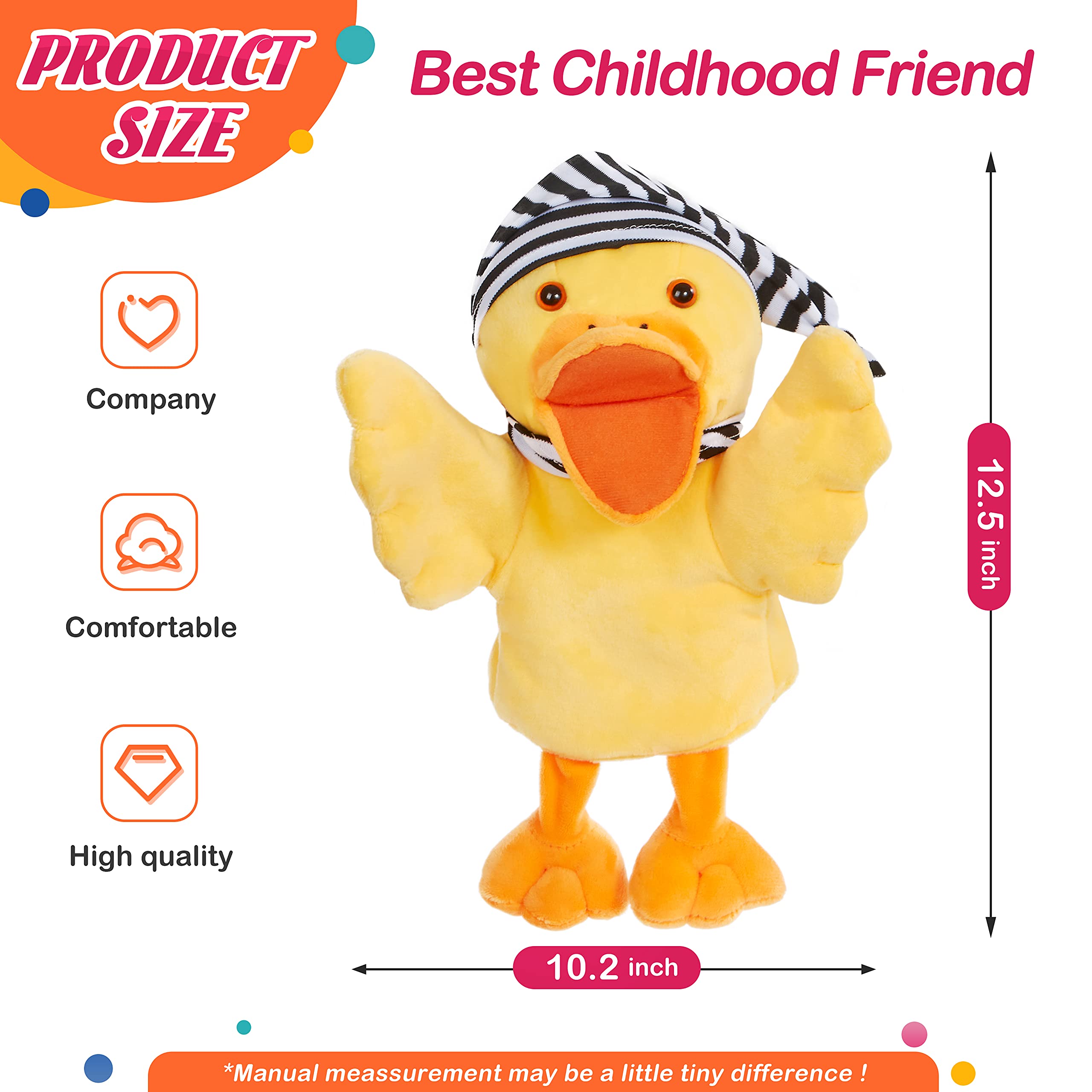 SpecialYou Duck Hand Puppet Vivid Plush Interactive Toy Yellow Hand Puppet with Movable Mouth- Hand Puppets for Kids All Ages, 12.5inches. (Duck)