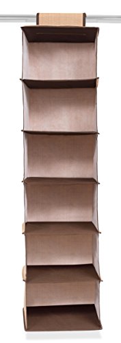 Internet's Best Hanging Closet Organizer - 6 Shelf - Clothing Sweaters Shoes Accessories Storage - Brown - College Dorm Kids Room Essential - Beige