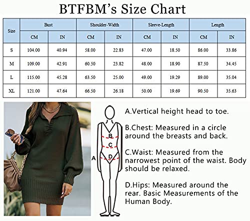 BTFBM Women Casual V Neck Knit Mini Fall Sweater Dresses Long Sleeve Loose Fit Solid Color Ribbed Pullover Jumper Sweaters(Solid Army Green, Large)